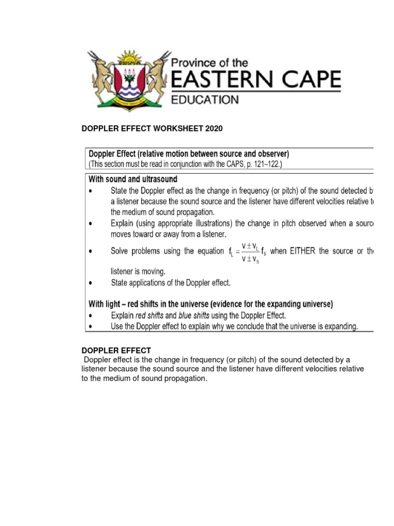 Grade 12 Doppler Effect Worksheet | PDF | Redshift | Doppler Effect