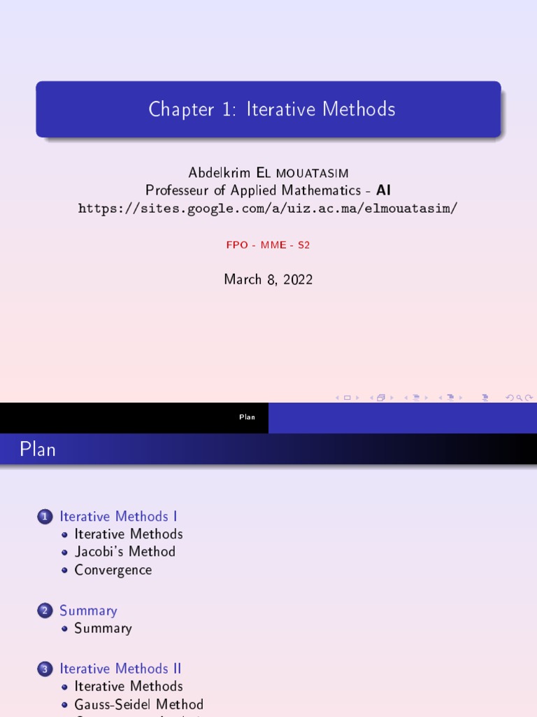 Chapter 1: Iterative Methods: Abdelkrim E Professeur of Applied Mathematics - AI | PDF | System ...
