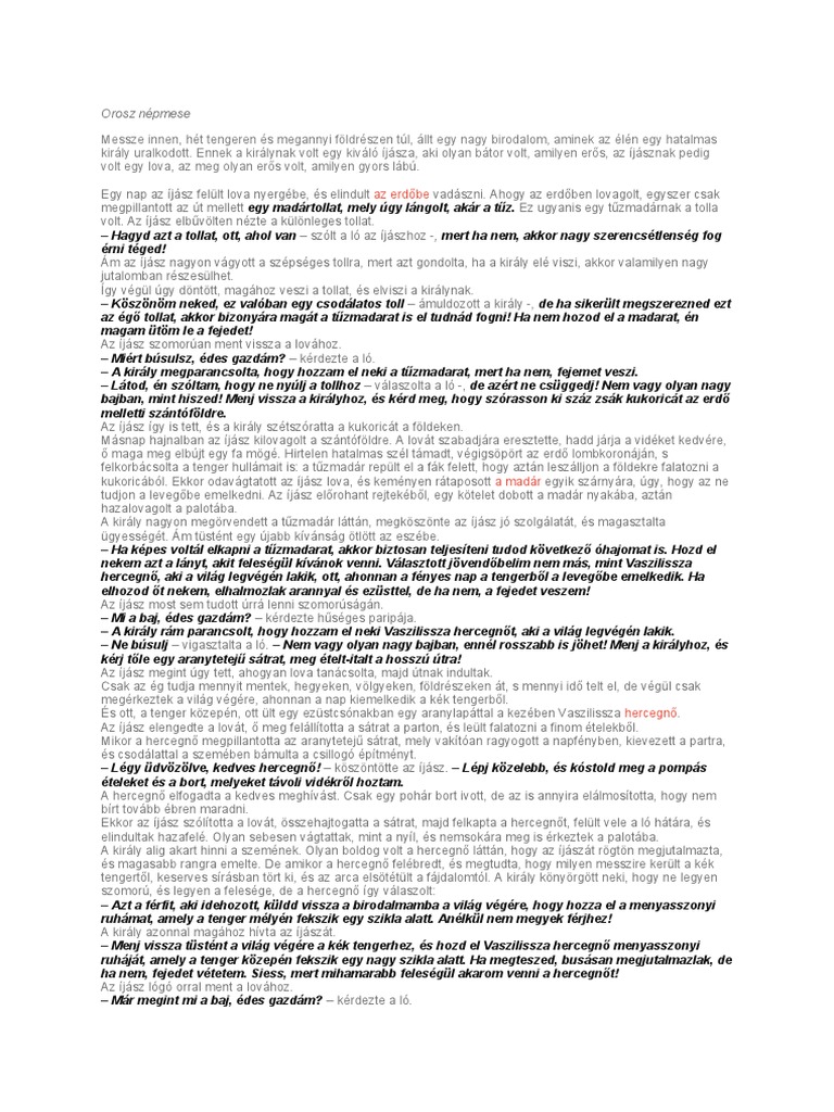 Tűzmadár Orosz Népmese | PDF