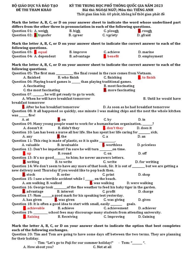 Phư Ng-Sample Test 2023 | PDF | Tide | Oceans