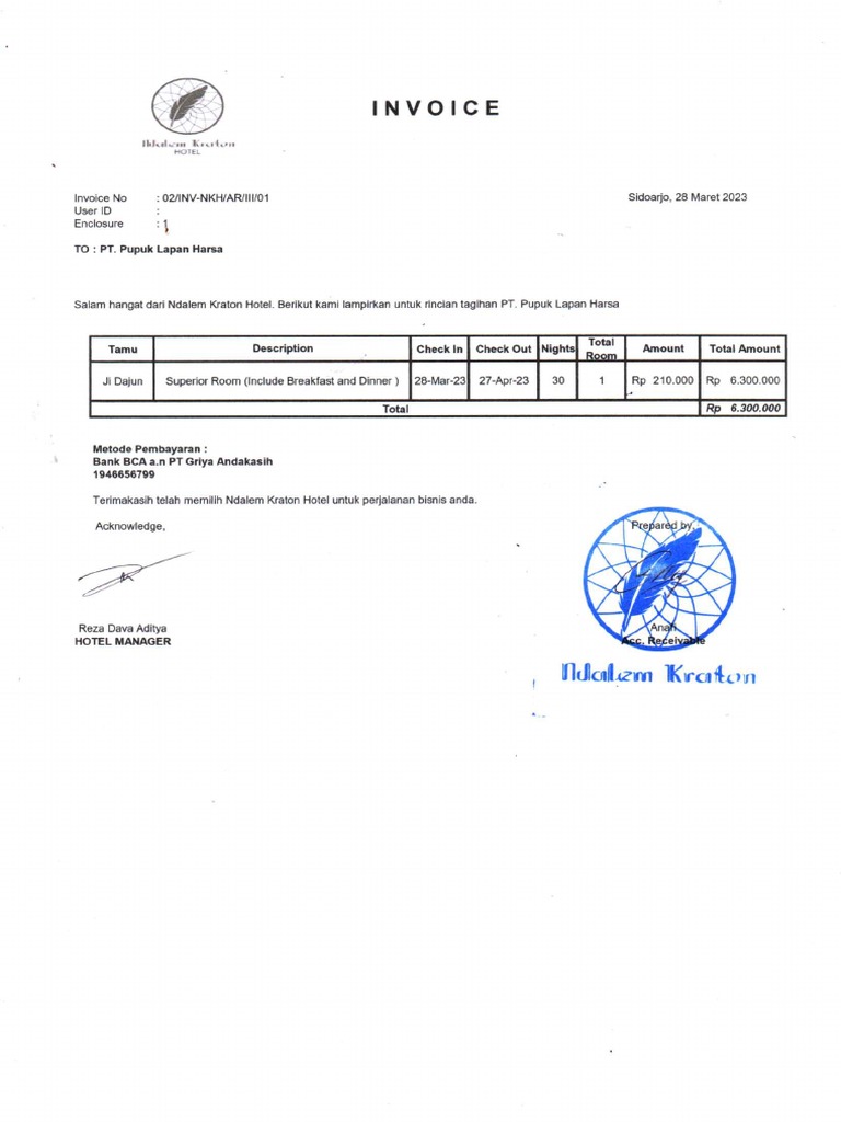 Invoice PT Pupuk Lapan Harsa | PDF