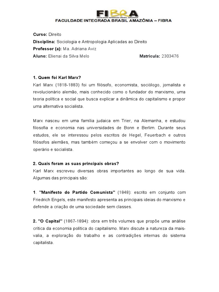 Trabalho Karl Marx | PDF | Karl Marx | Capitalismo