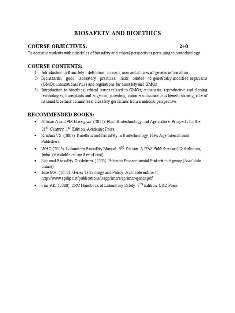 An Introduction to Principles of Biosafety and Bioethics: Navigating ...