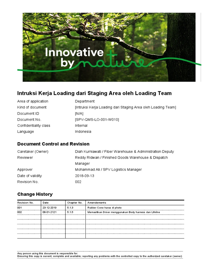 Intruksi Kerja Loading Dari Staging Area Oleh Loading Team: Document Control and Revision | PDF