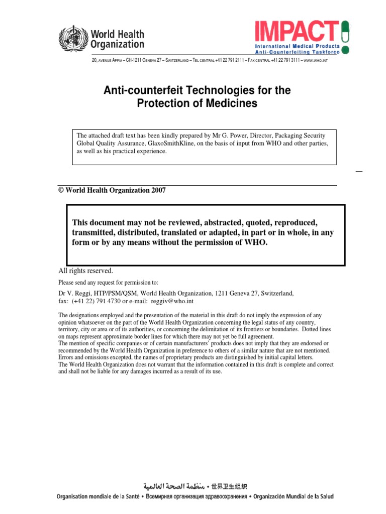 Anti-Counterfeit Technologies For The Protection of Medicine | PDF