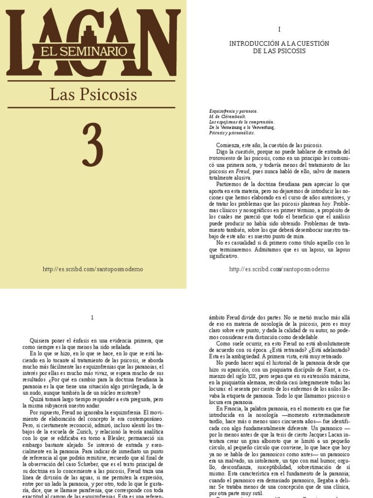 2.4. El Seminario de Jacques Lacan - Libro 3 | PDF | Neurosis | Experiencia