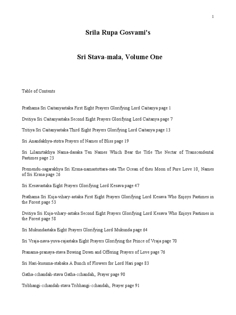 Srila Rupa Gosvami's Sri Stava-Mala, Volume One | PDF | Krishna | Hinduism
