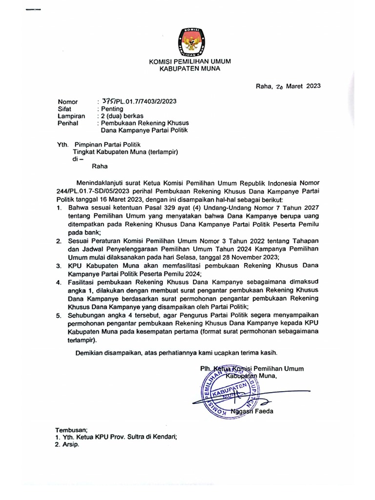 Surat Pembukaan RKDK | PDF