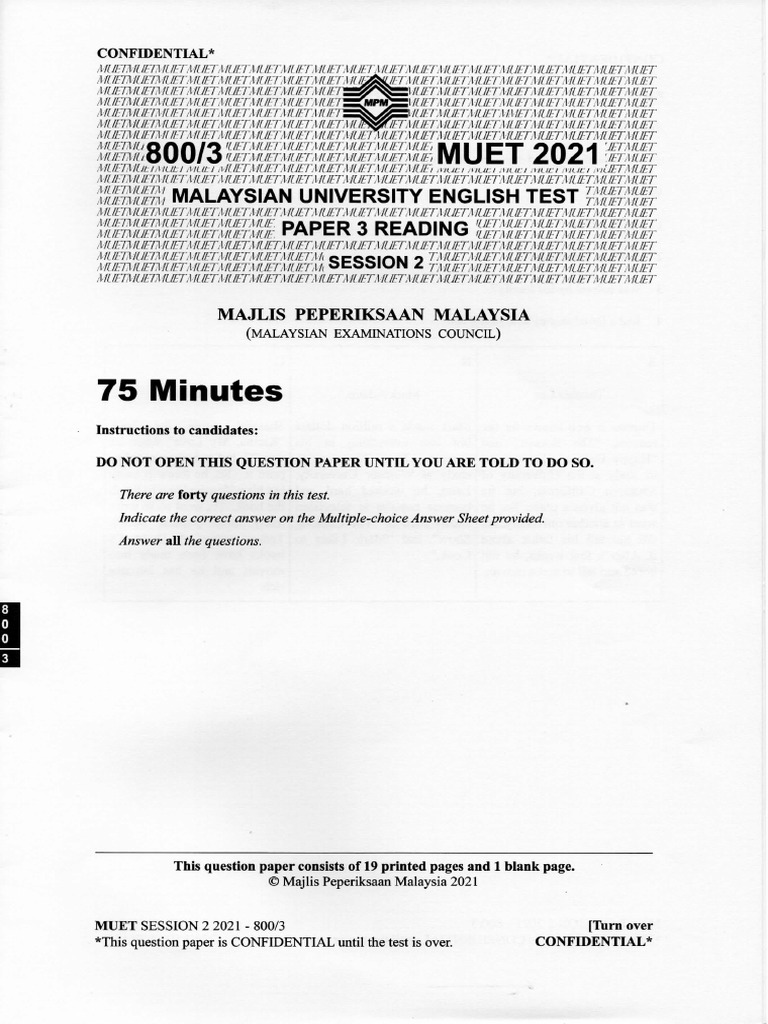 MUET Reading Session 2 2021 | PDF