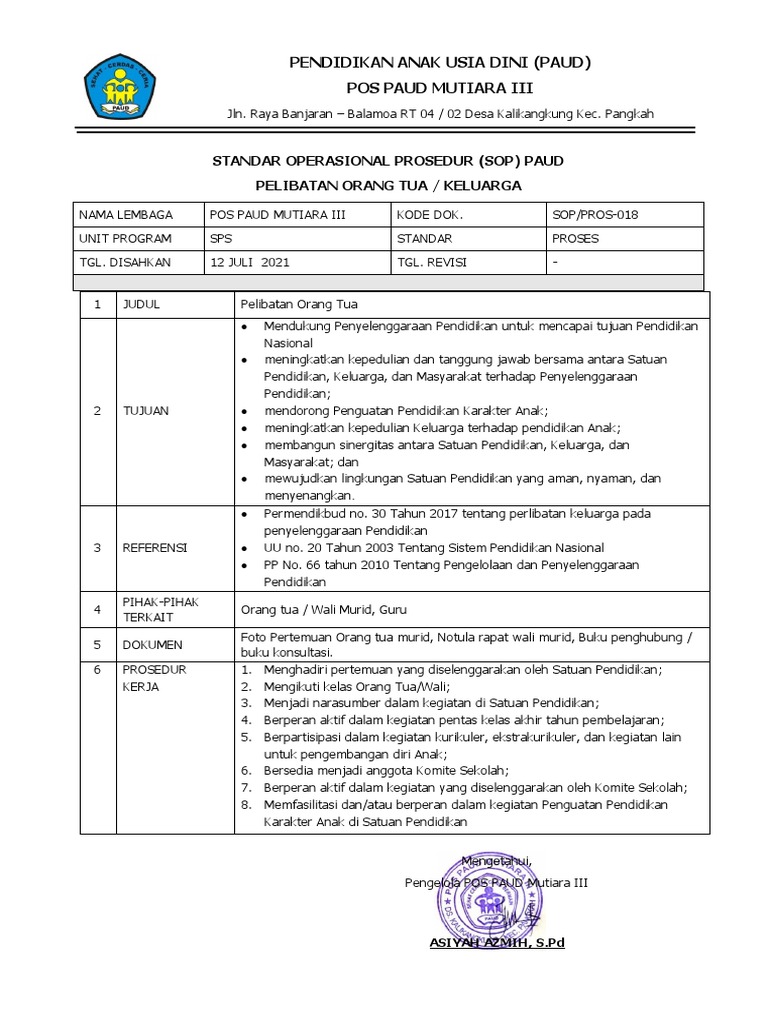 Pendidikan Anak Usia Dini (Paud) Pos Paud Mutiara Iii | PDF