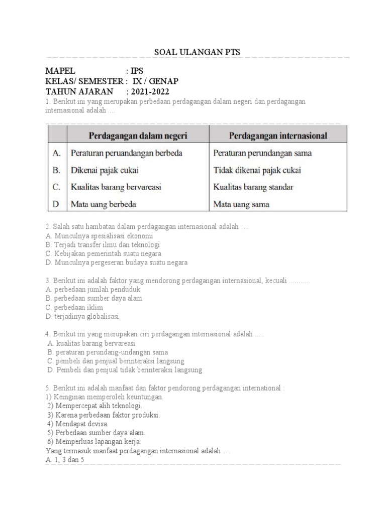Soal Ulangan PTS Genap 2021 | PDF
