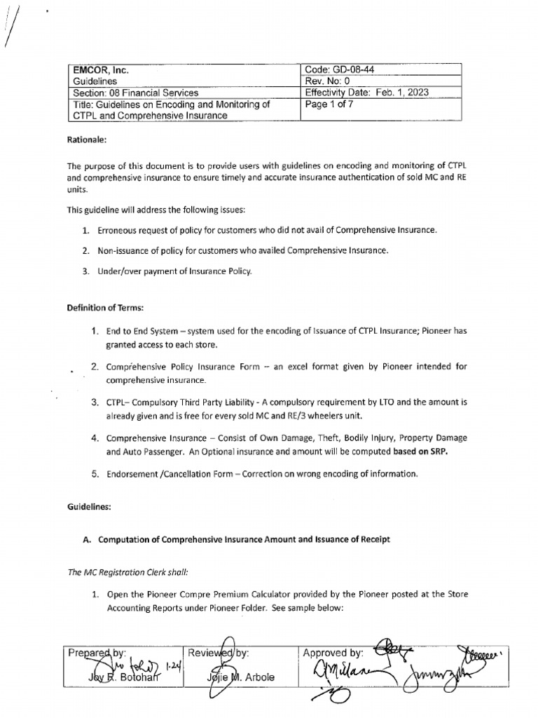 Guidelines On Encoding and Monetoring of CTPL and Comprehensive ...