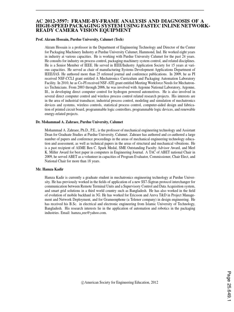 Frame by Frame Analysis and Diagnosis of A High Speed Packaging System ... Frame by Frame Analysis and Diagnosis of A High Speed Packaging System ...