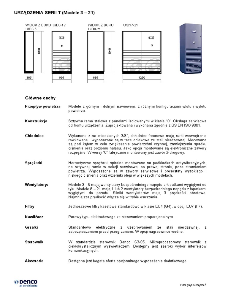 3.2. Dane techniczne urządzenia klimatyzacji precyzyjnej GEA DENCO ...
