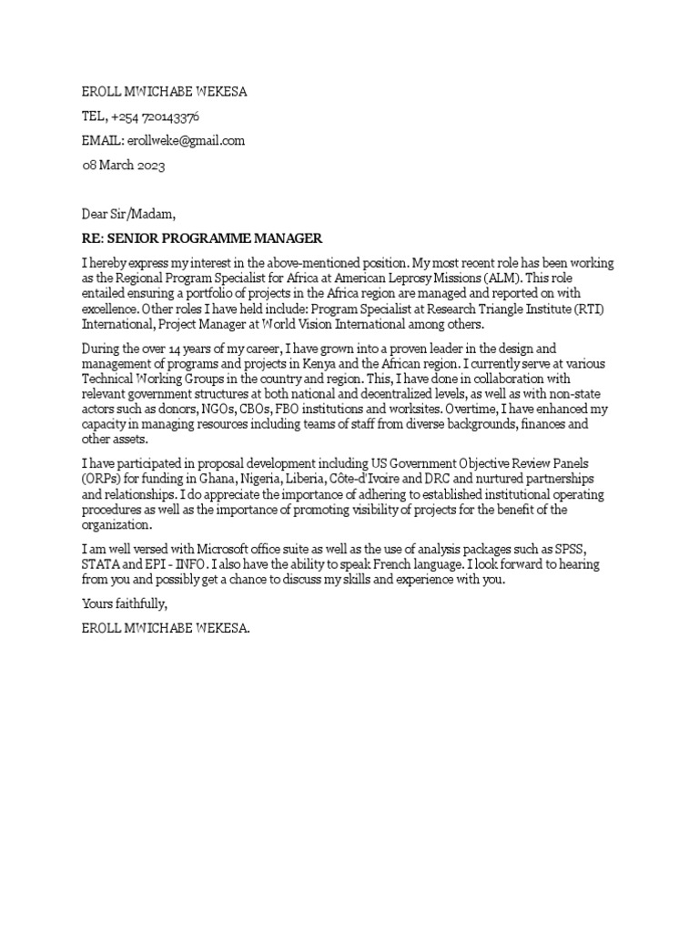 Cover Letter - SPM | PDF