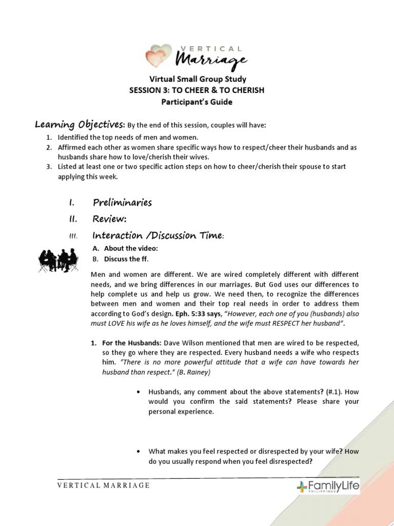 Virtual Small Group Study Session 3: To Cheer & To Cherish Participant ...