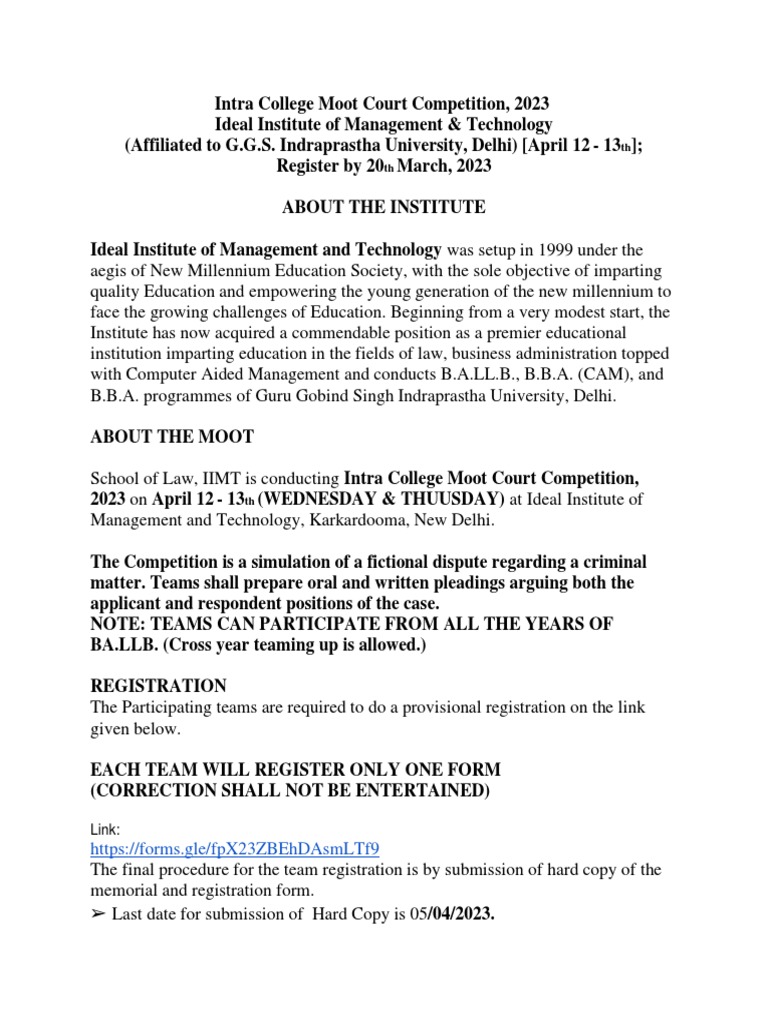 Moot Court BROCHURE | PDF | Acquittal | Law School