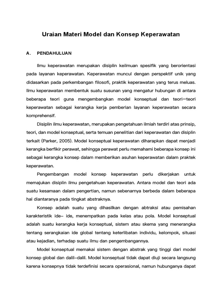 Uraian Materi Model Dan Konsep Keperawatan | PDF