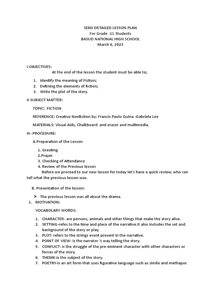 Analyzing Elements of Fiction: A Semi-Detailed Lesson Plan for Teaching ...