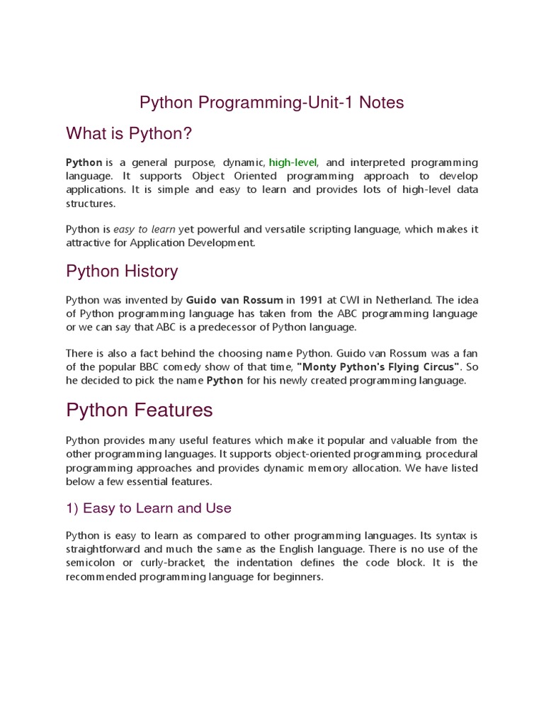 Unit1 Pythonnotes Pdf Control Flow Python Programming Language