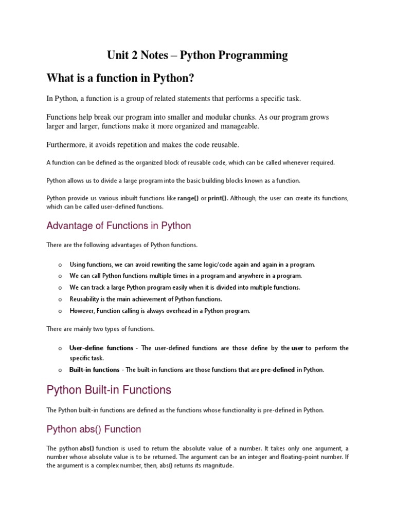 Unit 2 Pythonnotes Pdf Parameter Computer Programming Anonymous 4756