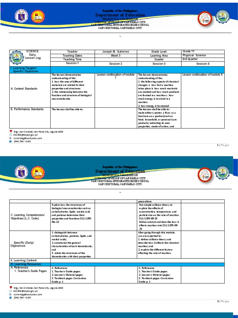DLP For SHS 7 E's Physical Science | PDF | Biomolecules | Learning