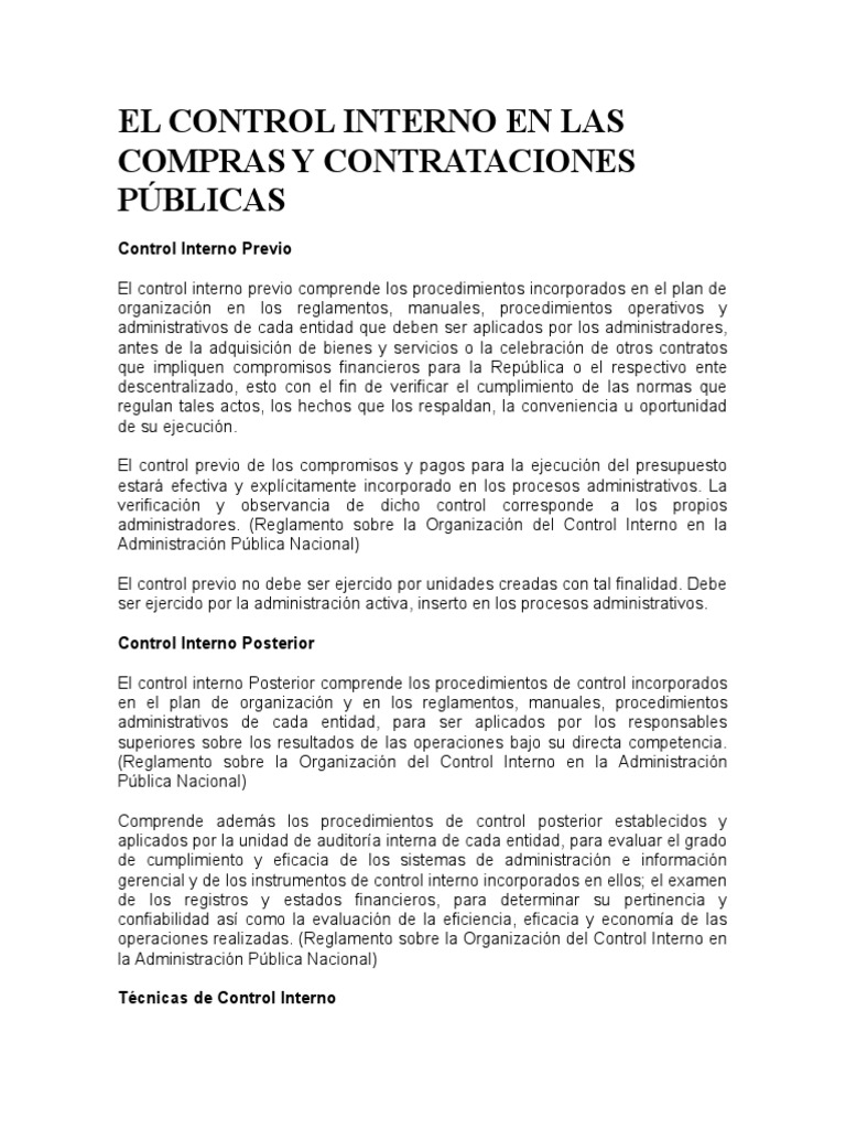 EL CONTROL INTERNO EN LAS COMPRAS Y CONTRATACIONES PÚBLICAS | PDF ...