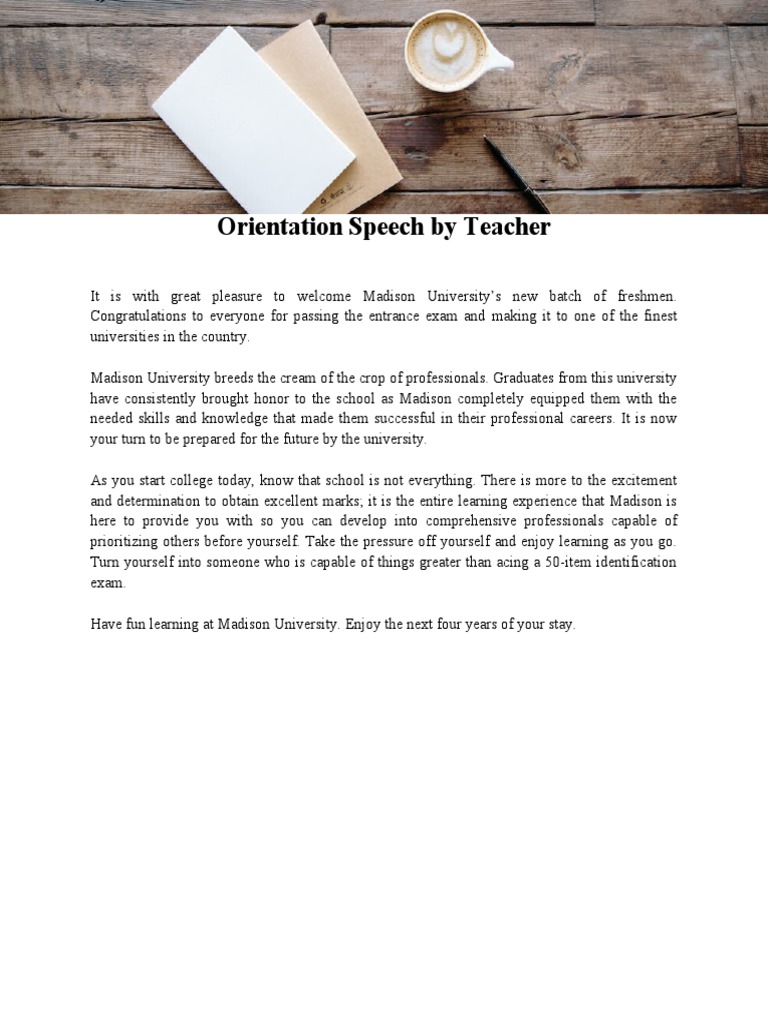 Orientation Speech Template by Teacher | PDF