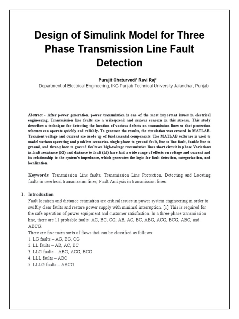 Simulink Design Of Three Phase Fault Detection Pdf Electric Power Transmission Electrical
