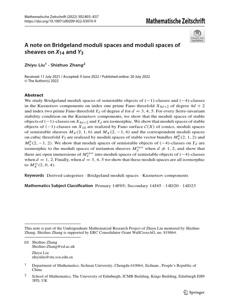 Mathematische Zeitschrift: A Note On Bridgeland Moduli Spaces and Moduli Spaces of Sheaves On ...