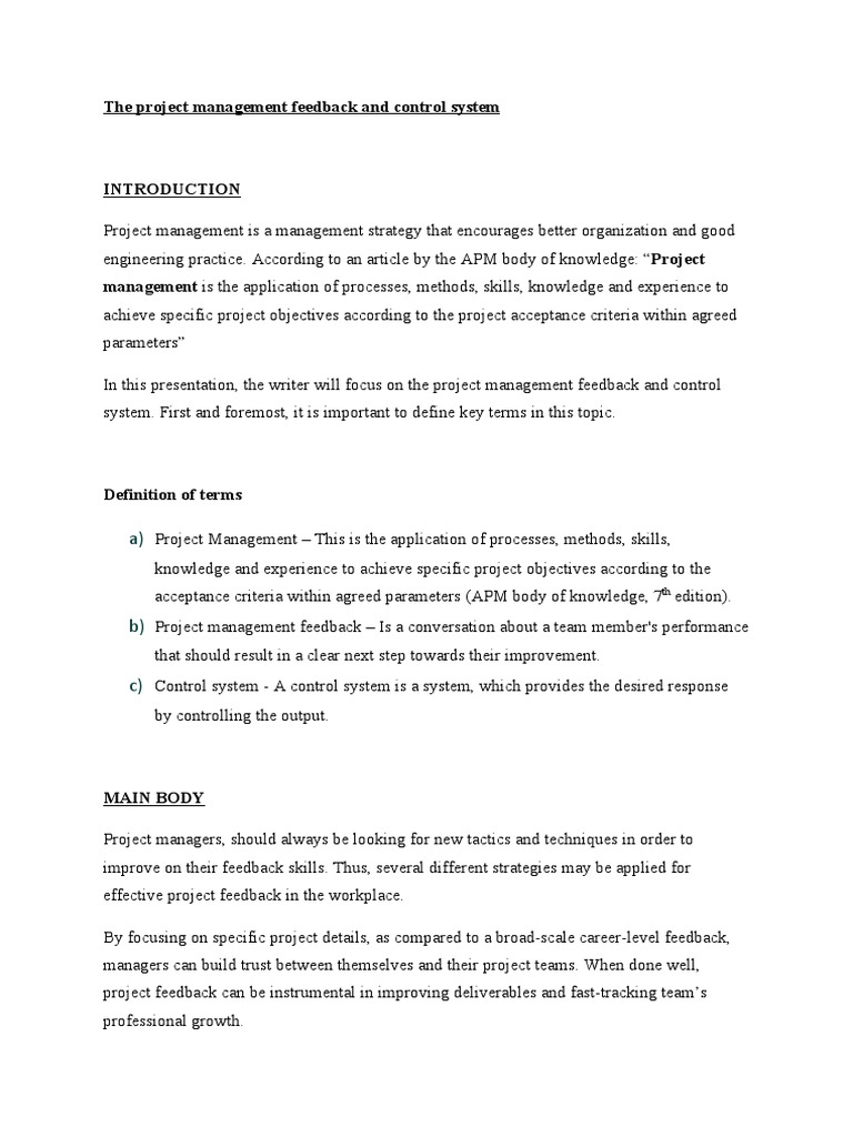The Project Management Feedback and Control System | PDF | Project ...
