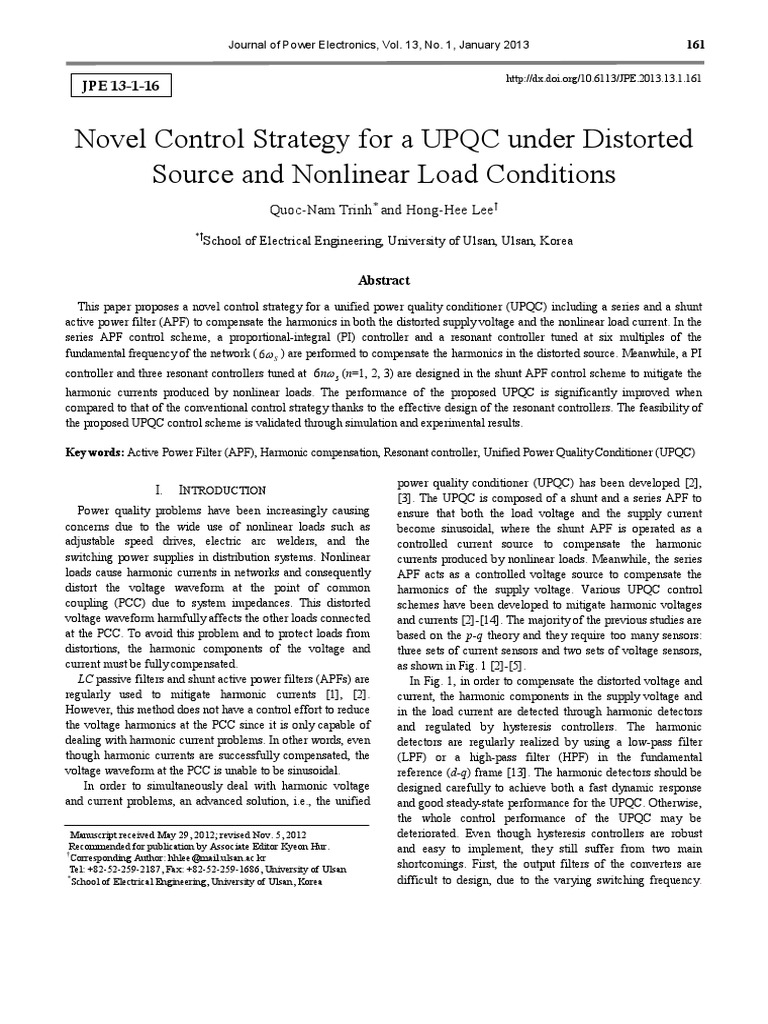 Novel Control Strategy For A UPQC Under Distorted Source and Nonlinear Load Conditions | PDF ...