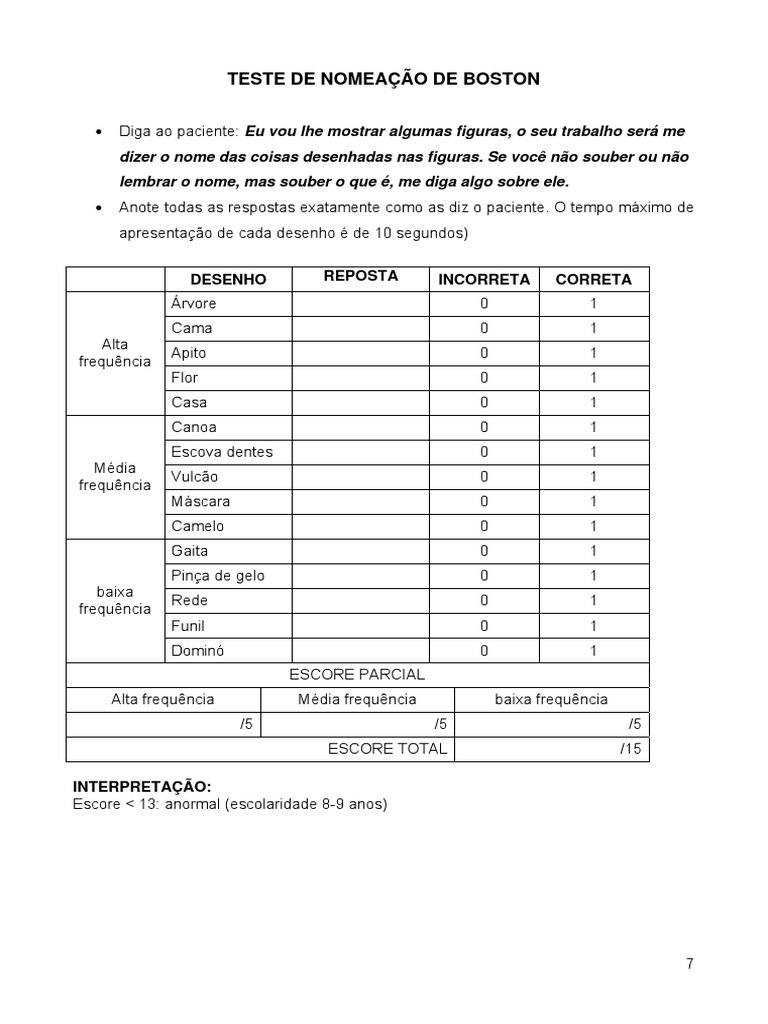 Teste de Nomeação de Boston | PDF