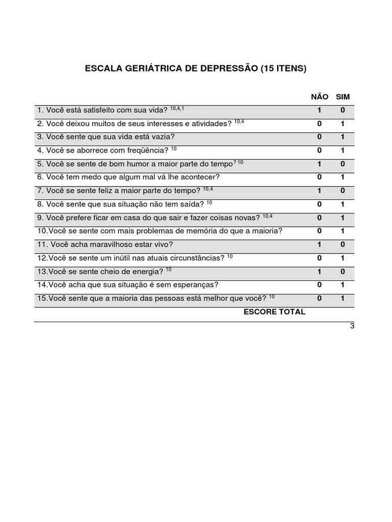 Escala Geriátrica de Depressão (15 Itens) | PDF