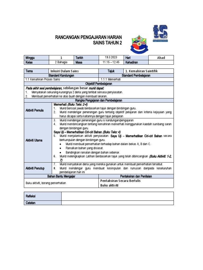 RPH Sains Tahun 2 | PDF