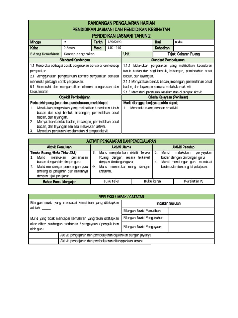 RPH PJ Tahun 2 | PDF