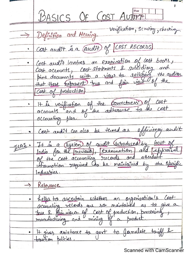 Cost Audit Handwritten Cma Cpa Notes | PDF