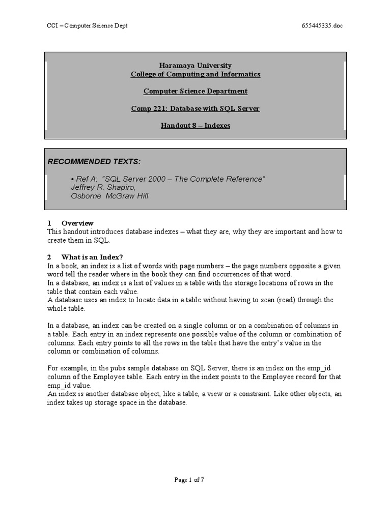Handout 8 Indexes Pdf Database Index Databases