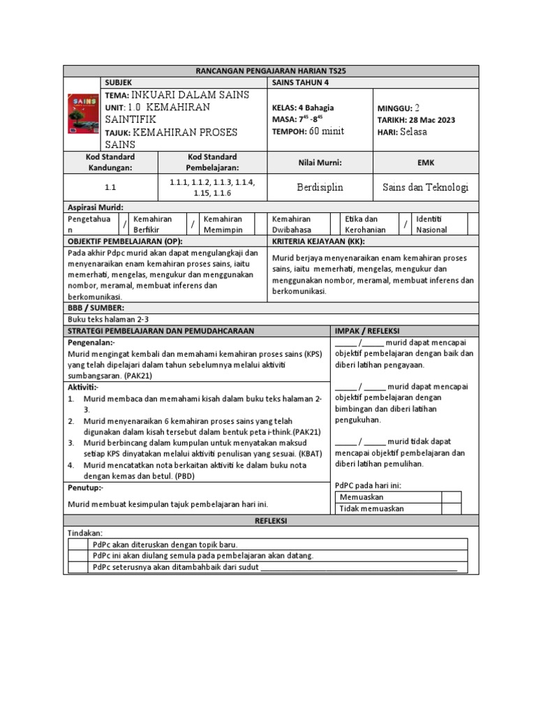 RPH Sains Tahun 4 | PDF