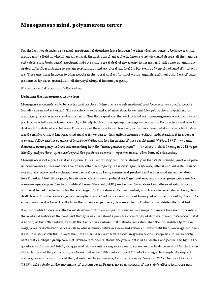 Monogamous Mind, Polyamorous Terror | PDF | Polyamory | Monogamy