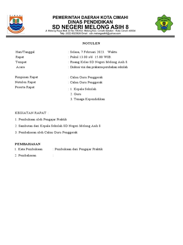 Contoh Notulen Diskusi Sekolah | PDF