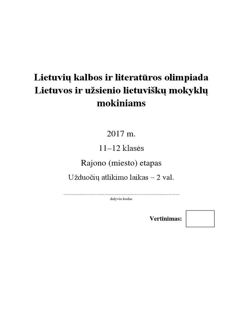 2017m. Lietuviu K. Olimpiados 11-12kl. Uzduotys Ir Ats | PDF