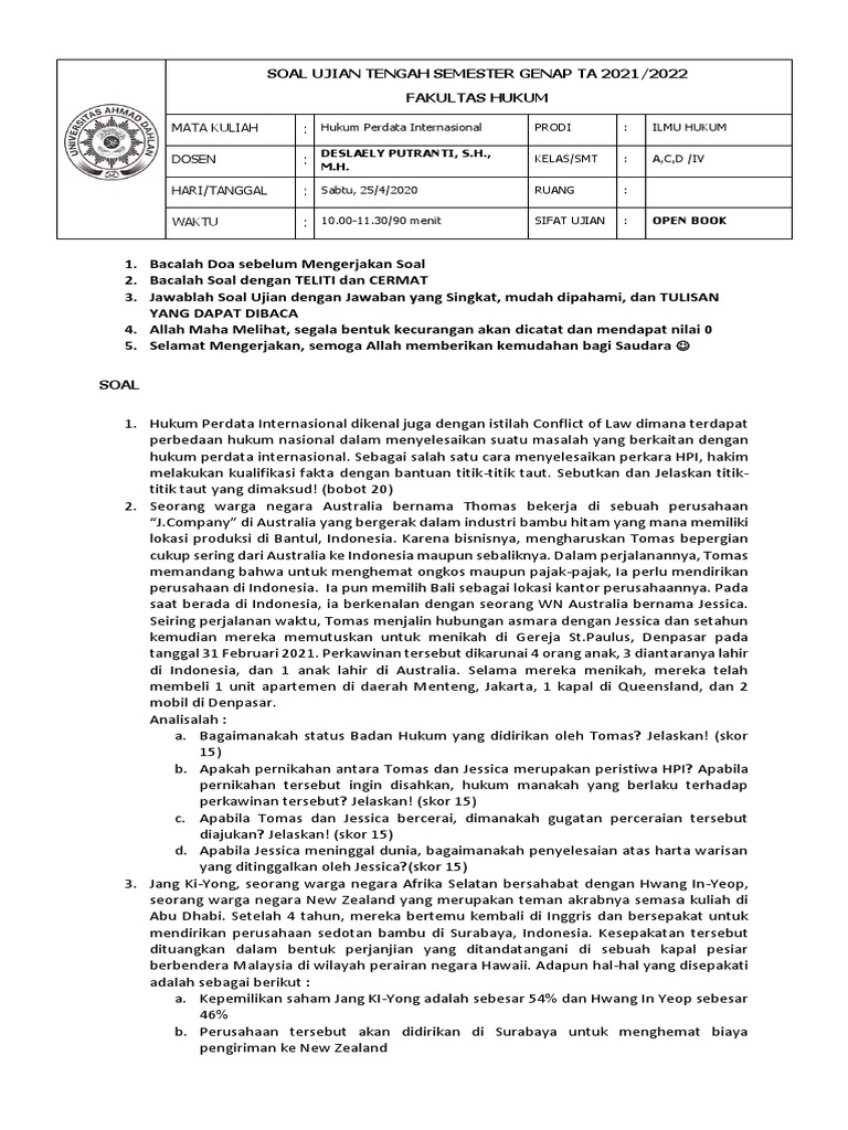 Uts - 240005372 - Hukum - Perdata - Internasional - A - 20220521094334 2 | PDF