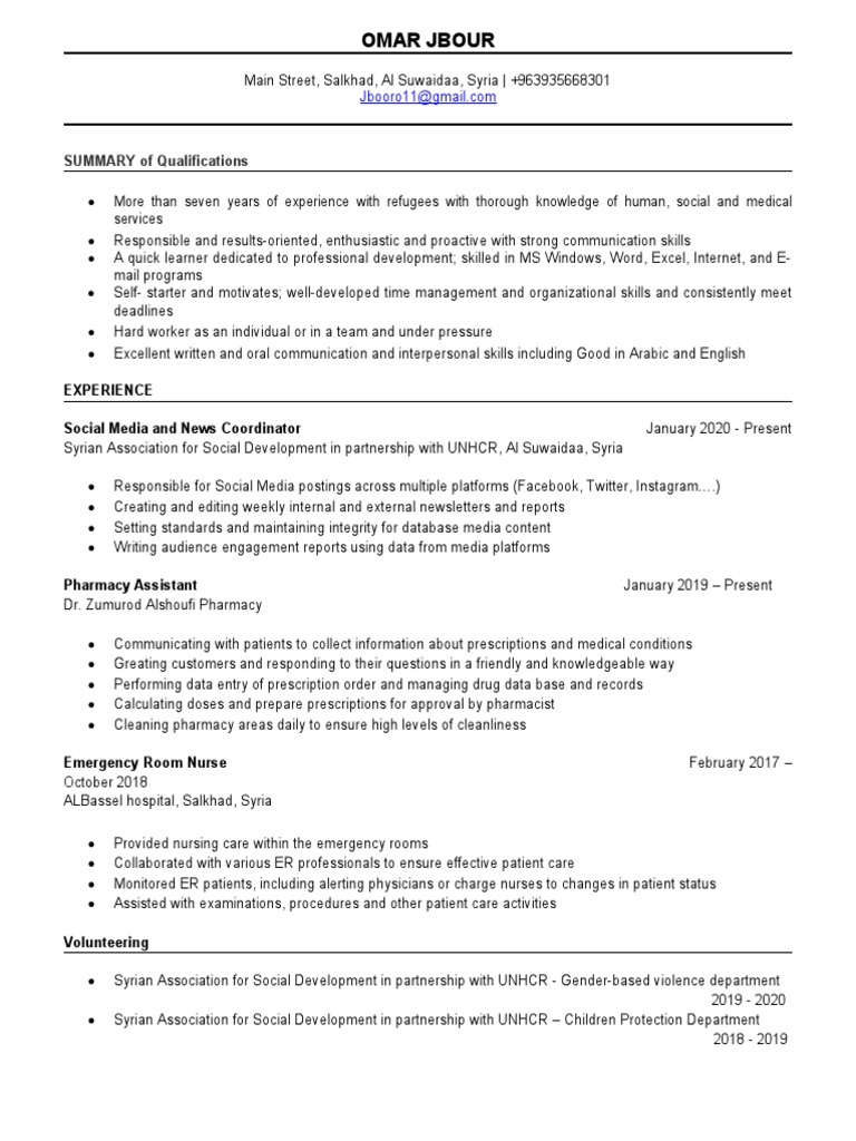 Omar Resume | Download Free PDF | Pharmacy | Nursing