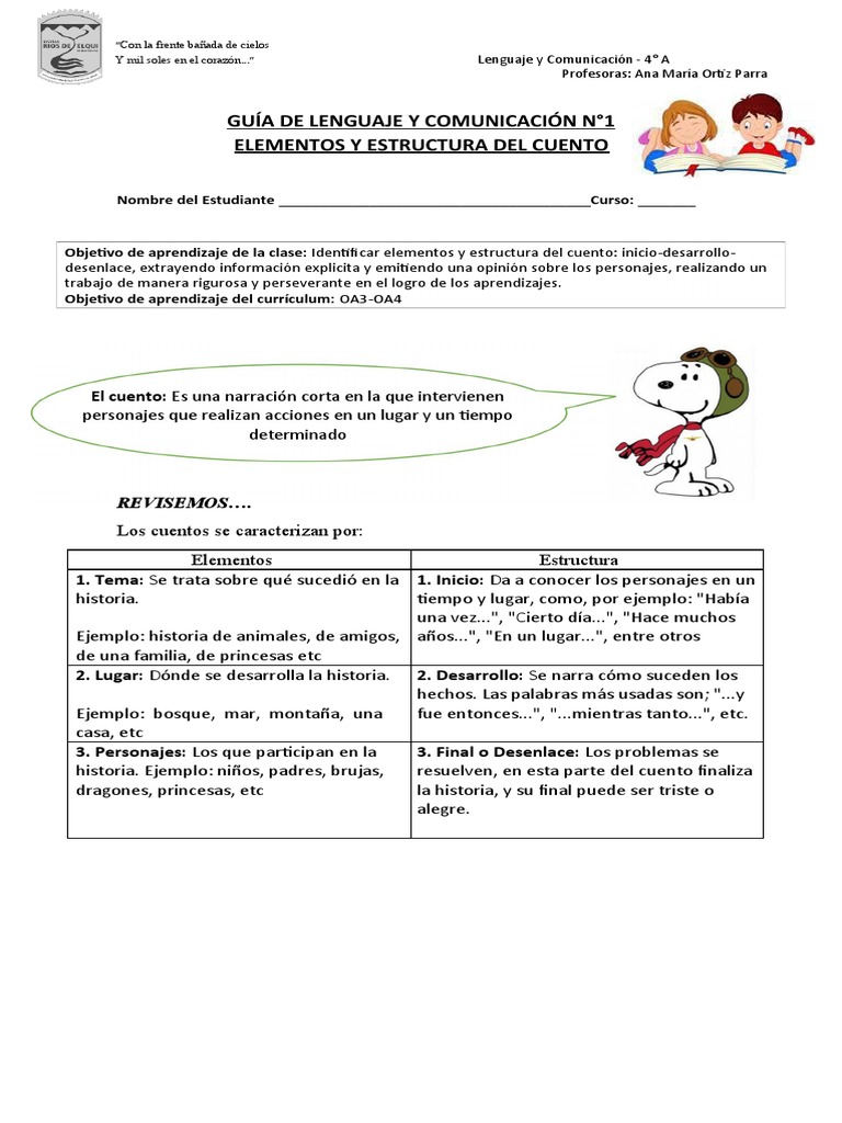Lenguaje 4to GUÍA Elementos y Estructura Del Cuento | PDF