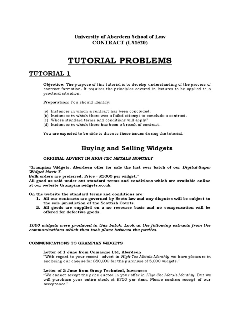 Contract Tutorial 2 | PDF | Contractual Term | Private Law