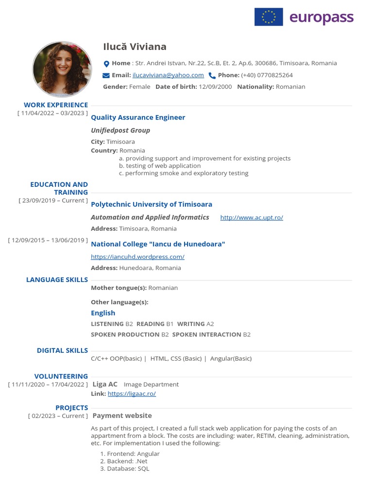 Quality Assurance Engineer CV - Romania | PDF