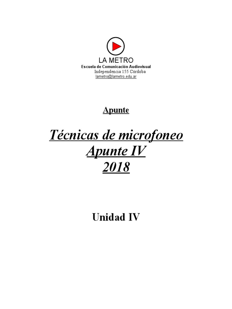 Técnicas de Microfoneo Apunte IV 2018 | PDF | Micrófono | Sonido