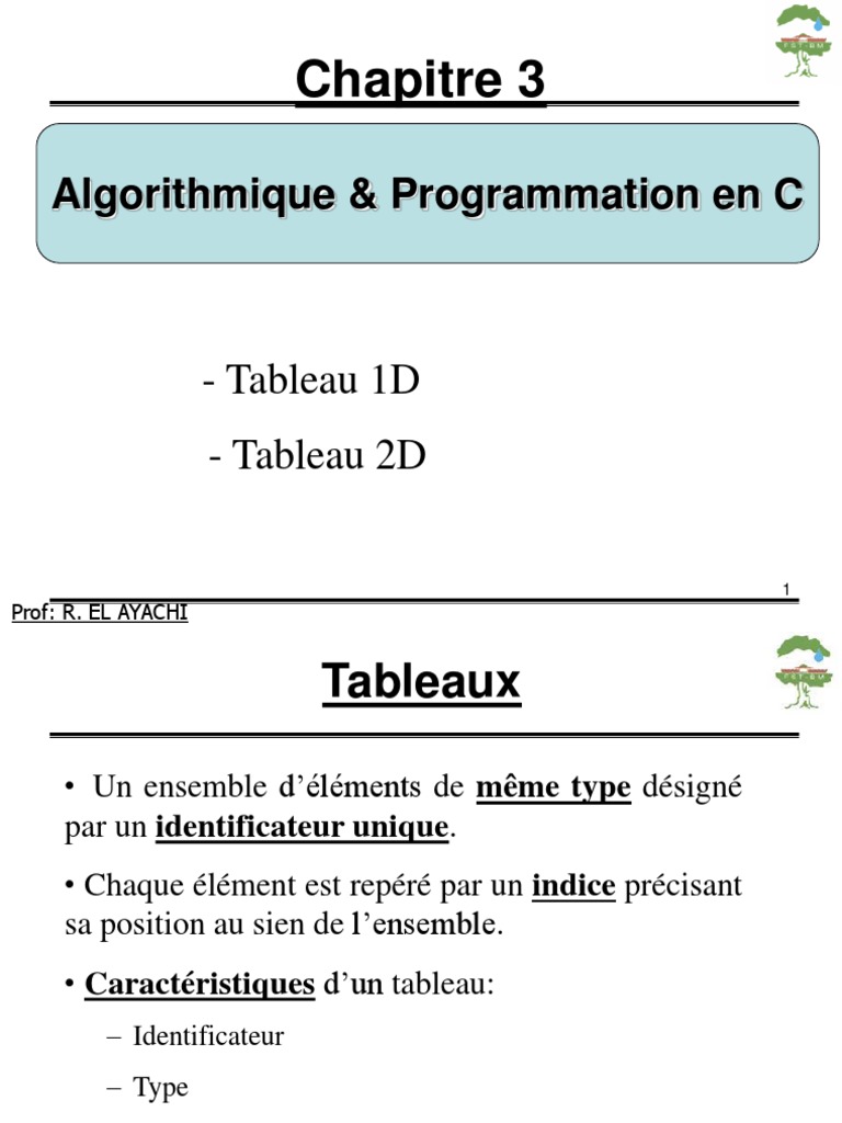 Tableaux en C : Concepts et Algorithmes | PDF | Mathématiques | Algorithmes