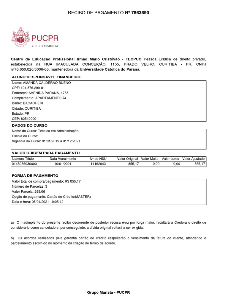 Recibo de Pagamento - TECPUC | PDF | Direito